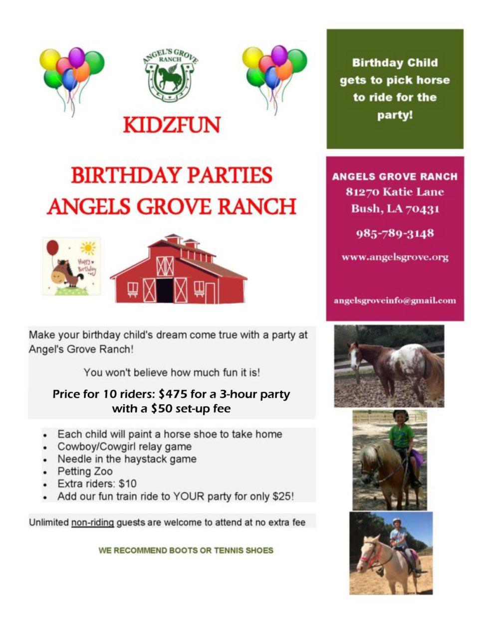 Birthday Parties | Angels Grove Ranch